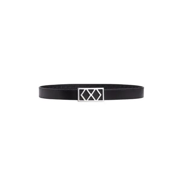 Place Of Ëlms Double Diamond Reversible Leather Belt In Silver - Black