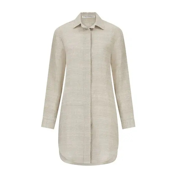 THE SUMMER EDIT Neutrals Charley Luxe Linen Shirt Dress Natural - Black/blue