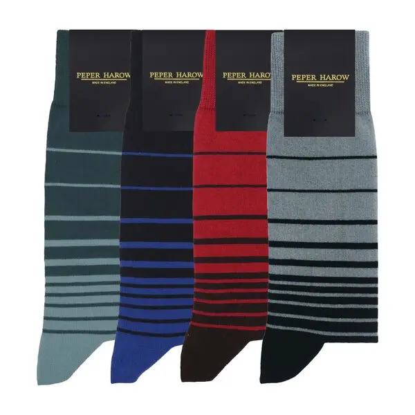 PEPER HAROW - MADE IN ENGLAND Socks Bundle Retro Stripe Winter - Black/blue/gray