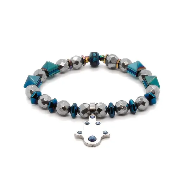 EBRU JEWELRY Blue / Silver Positive Hamsa Bracelet - Blue/silver