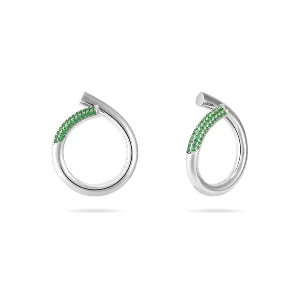 MEULIEN Silver / Green Open Twist Waterdrop Ring Silver, Green Stone - Silver/green