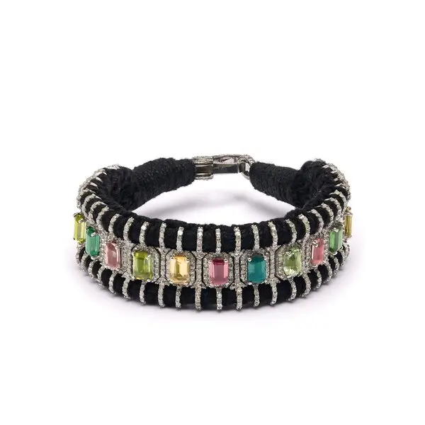 CARAVAN OF STONES Gili Thread Diamond & Multi-coloured Tourmaline Bracelet - Black
