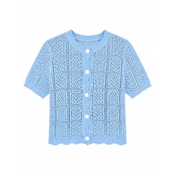 YUMI Crochet Short Sleeve Cardigan - Blue