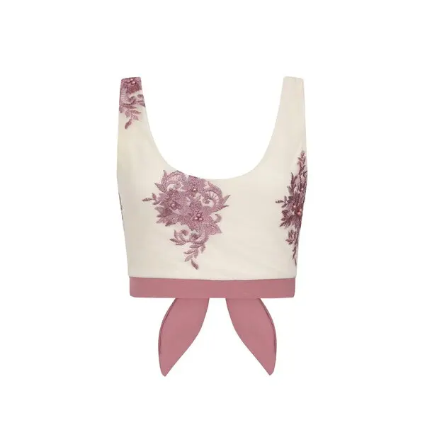 SOPHIE CAMERON DAVIES Ivory Beaded Crop Top - White
