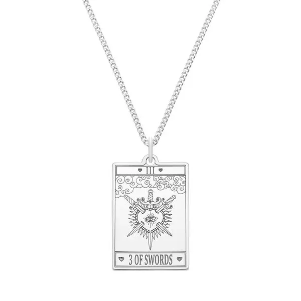 CARTERGORE Medium Sterling Silver “3 Of Swords” Tarot Card Necklace - Gray