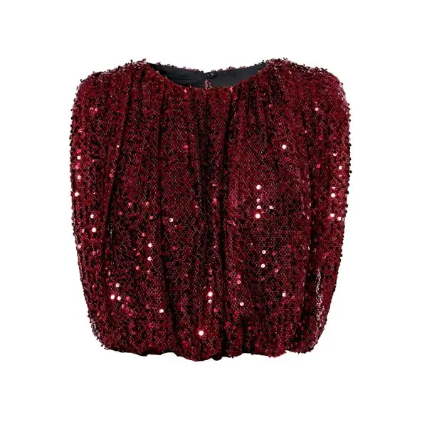 AGGI BY HALEWSKI Gaja Burgundy Sparkle Sleeveless Loose Sequin Top - Purple