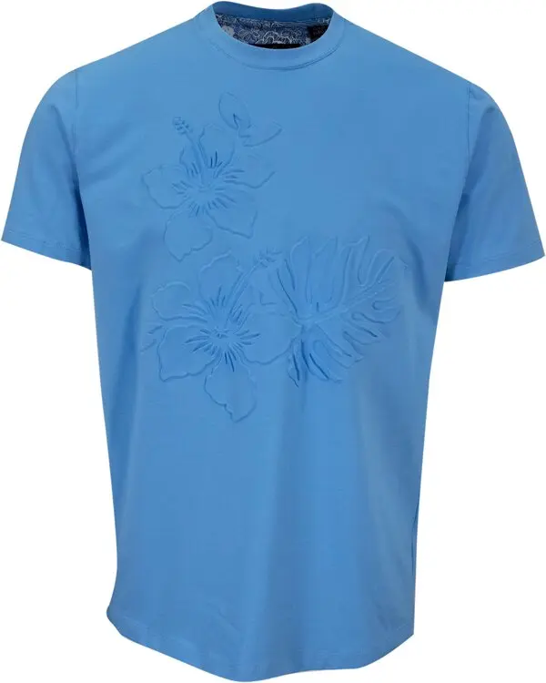 LORDS OF HARLECH Carson Embossed Floral Tee - Blue