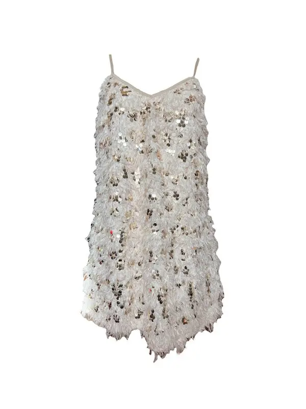 ANY OLD IRON White / Gold Feather And Sequin Short Dress - White/gold