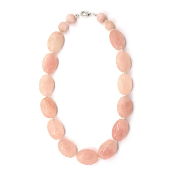 Shar Oke Pink / Silver Carved Rose Quartz & Freshwater Pearls Necklace - Pink/silver