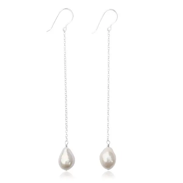 KIRI & BELLE Alina Long Chain Pearl Sterling Earrings - Silver