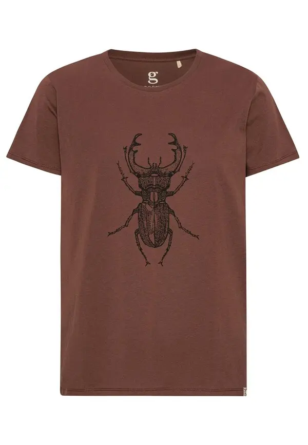 GROBUND Alfie Organic Tee The Chocolate With Stag Beetle - Brown