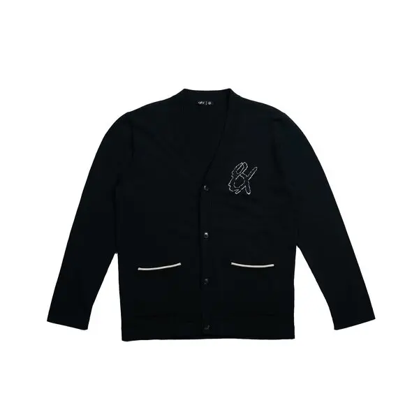 EIGHT X Varsity Knit Long Sleeve Button-up Cardigan - Blue