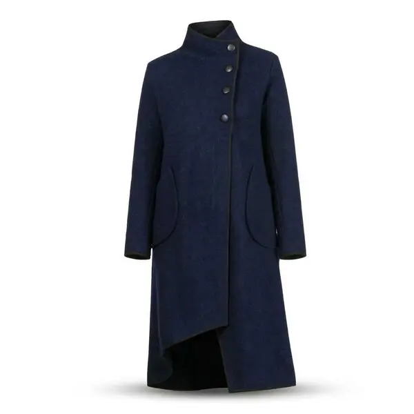 NIKKA PLACE Boiled Wool Winter Cardigan Coat With Buttons And Pockets In Dark - Blue
