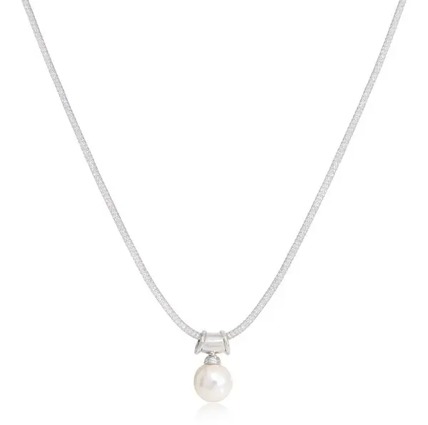 PEARLS OF THE ORIENT ONLINE Silver / White Credo Large Cultured Freshwater Pearl Pendant On Silver Bale On Silver Mesh Necklace - Silver/white