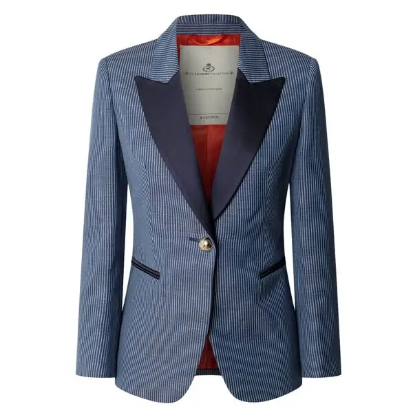 THE EXTREME COLLECTION Pinstripe Linen Tailored Blazer - Blue