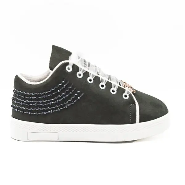 RETTROSE Peyton Luxury Slate Suede Handmade Embellished Tennis Shoe - Grey