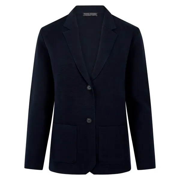 PAUL JAMES KNITWEAR Midweight Cotton Tara Relaxed Fit Knitted Blazer Navy - Blue