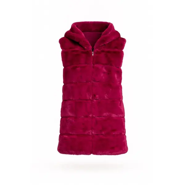TANTRA SPAIN SL Fur Vest With Hood And Zipper Closure, Fucsia - Pink