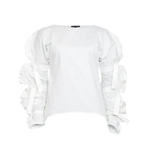 BIANCA POPP Ribbon Wrapped Blouse In Cotton - White