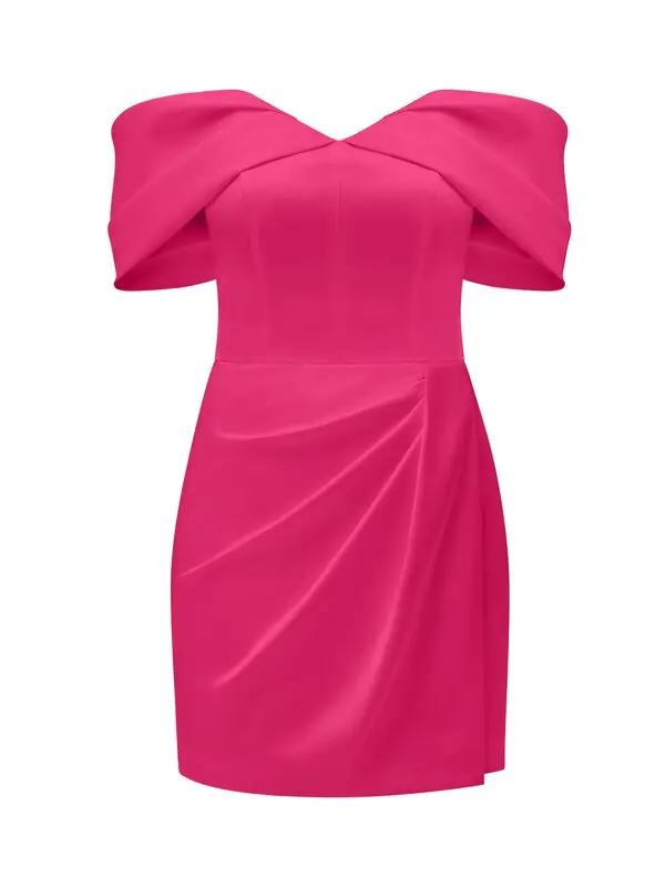 TIA DORRAINE Heavenly Kissed Draped Satin Mini Dress – Hot - Pink
