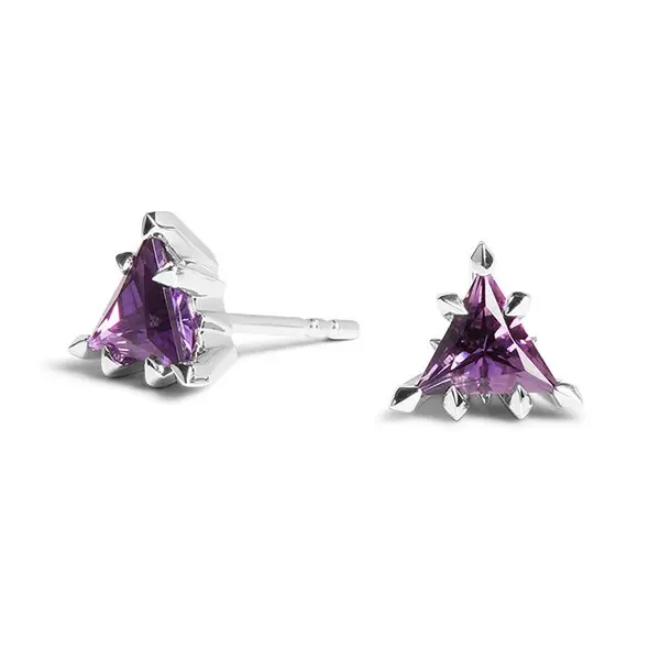 KASUN LONDON Trillion Earrings And Amethyst - Silver
