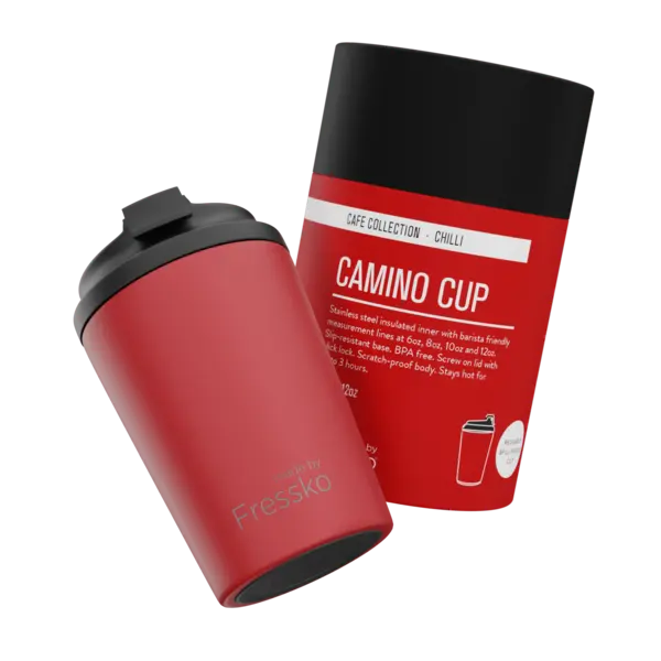 Fressko Camino 12oz / 340ml Reusable Coffee Cup, Stainless Steel Chilli - Red