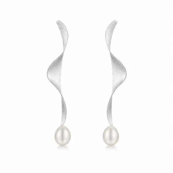ORMIRO Moontide Sterling Pearl Drop Earrings - Silver