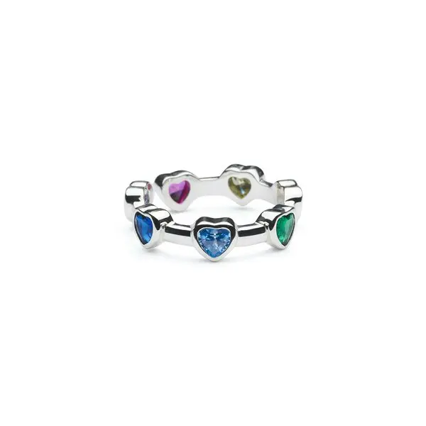SHABELLA NYC Valentines Rainbow Adjustable Ring - Silver