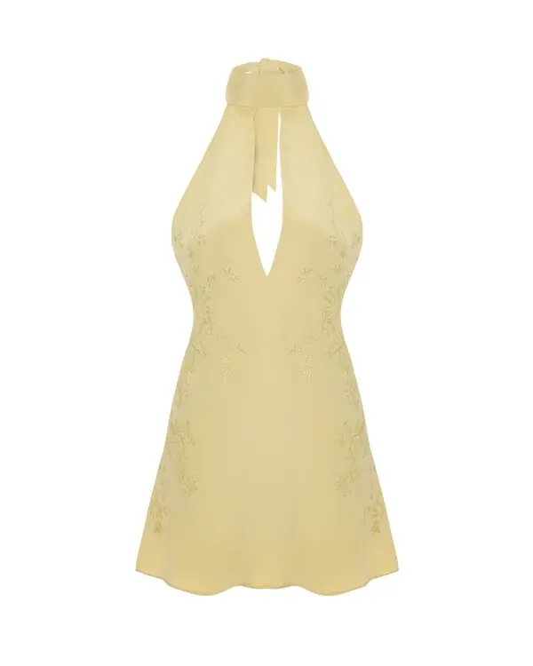 MAISON SEL Embroidered Mini Dress Butter - Yellow