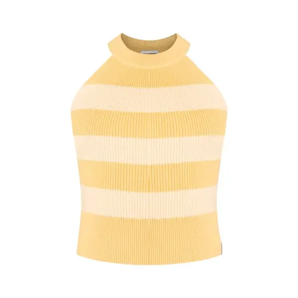 KNOWN SUPPLY Striped High Neck Sleeveless Sweater Cindy Blonde/pearl - Yellow