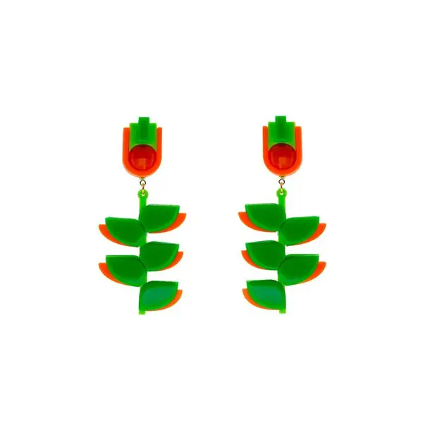 GISSA BICALHO Handmade Acrylic Earring Heliconia - Orange