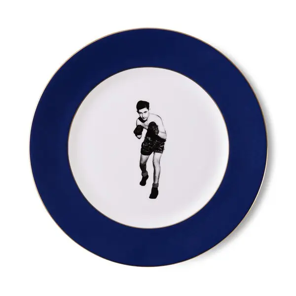 MELODY ROSE LONDON Gold / Blue / White Fighting Spirit Cobalt Blue Dinner Plate - Gold/blue/white