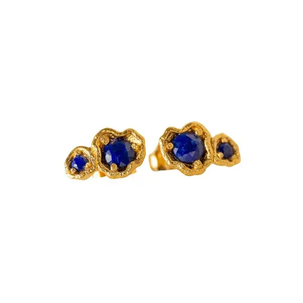 CLAIRE HILL DESIGNS Lapis Lazuli Climber Stud Earrings - Gold