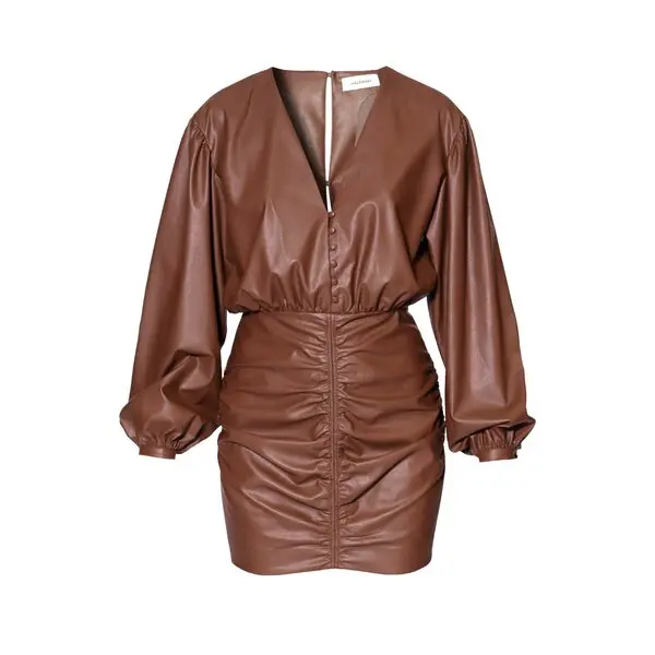 AGGI BY HALEWSKI Trudy Orange Mini Dress With Balloon Sleeves - Brown