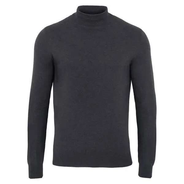 PAUL JAMES KNITWEAR Ultra Fine Cotton Spencer Mock Turtle Neck Jumper Anthracite - Green