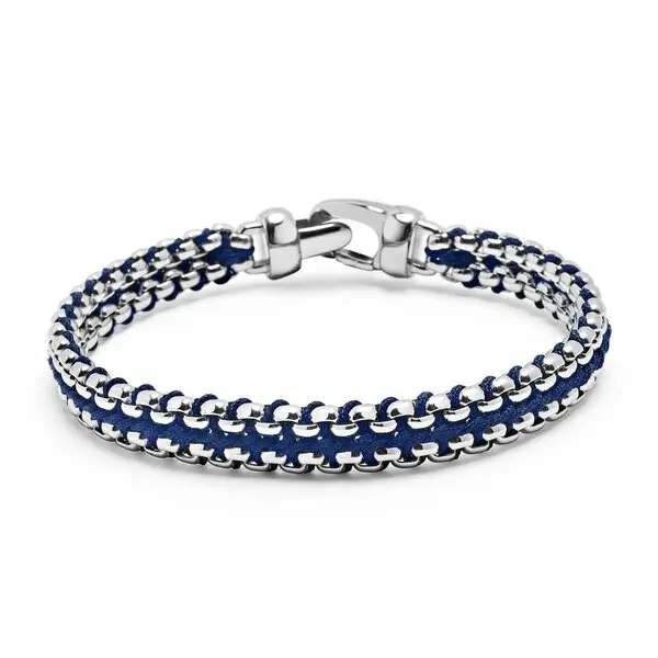 NIALAYA JEWELRY Silver / Blue Navy Woven Box Chain Bracelet In Silver - Silver/blue