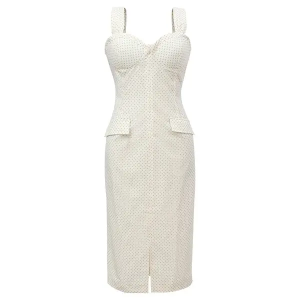 SMART AND JOY Sleeveless Sheath Dress Mini Dots Print - White