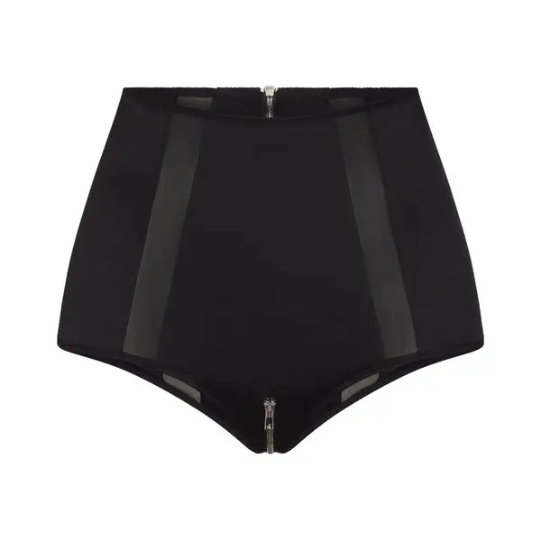 LUNATIC FEMME Sweet Tooth High-waisted Silk Panty W/ Two-way Zipper - Black