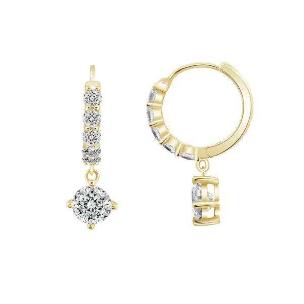 DIAMONBLISS Round Cut Dangle Hoop Earrings With Swarovski Three And Half Carats, Gold Plated - Yellow