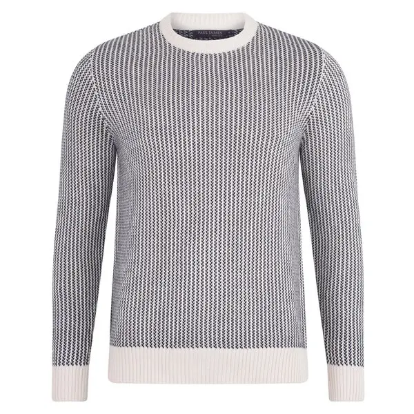 PAUL JAMES KNITWEAR Cotton David Fisherman Tuck Stitch Jumper Off - White