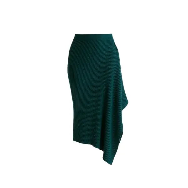 PAISIE Draped Knitted Skirt In Dark - Green