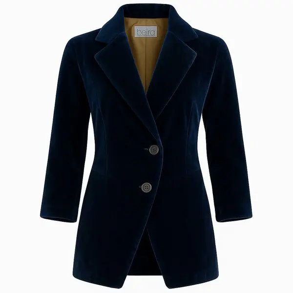 BEIRA Maggie Longline Tailored Velvet Blazer In Navy - Blue