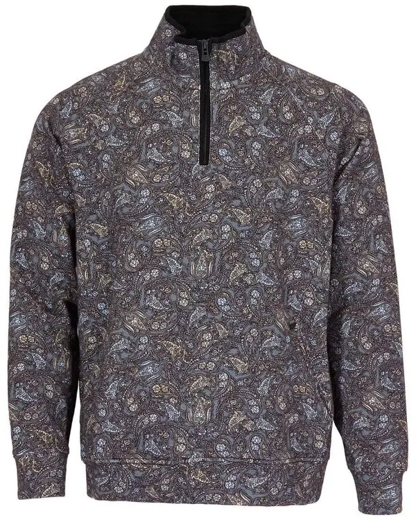 LORDS OF HARLECH Craig Madrid Paisley Quarter-zip Sweater Smoke - Grey