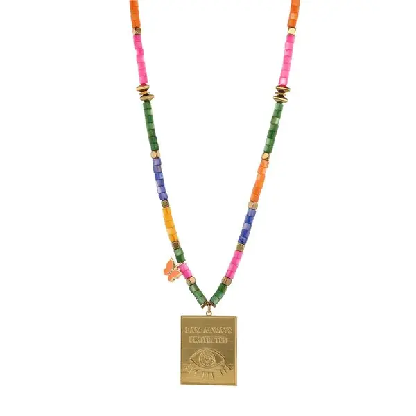 EBRU JEWELRY Protected Spirit Rainbow Necklace Multicolor - Gold