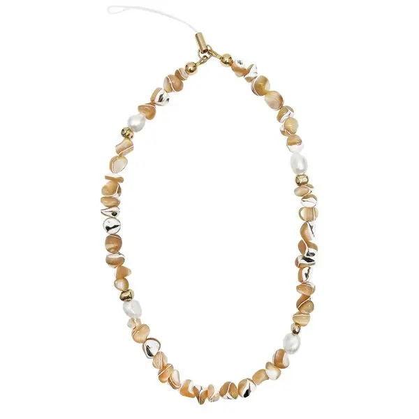 FARRA Color Natural Shell With Freshwater Pearls Phone Strap - Brown