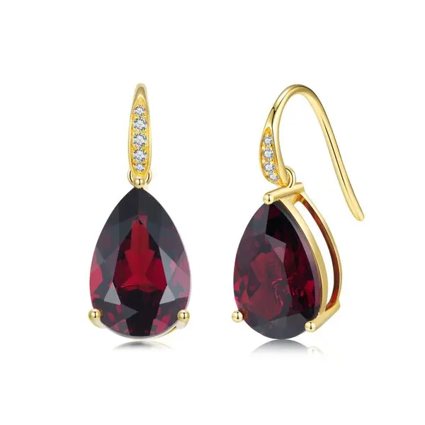 KAI FINE JEWELRY Red / Gold Solid Gold Natural Pear Garnet & Diamond Drop Earrings - Red/gold