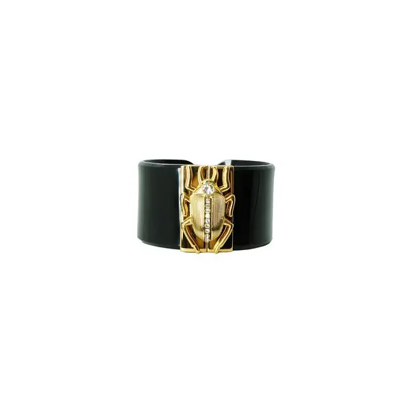 GISSA BICALHO Black / Gold Handmade Acrylic Bracelet Scarab Lock - Black/gold