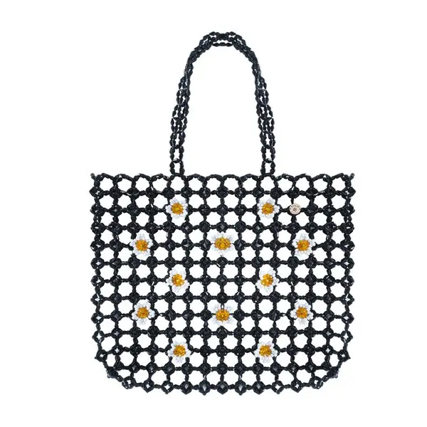 TILLIE BEADS White Honeycomb Beaded Tote Bag