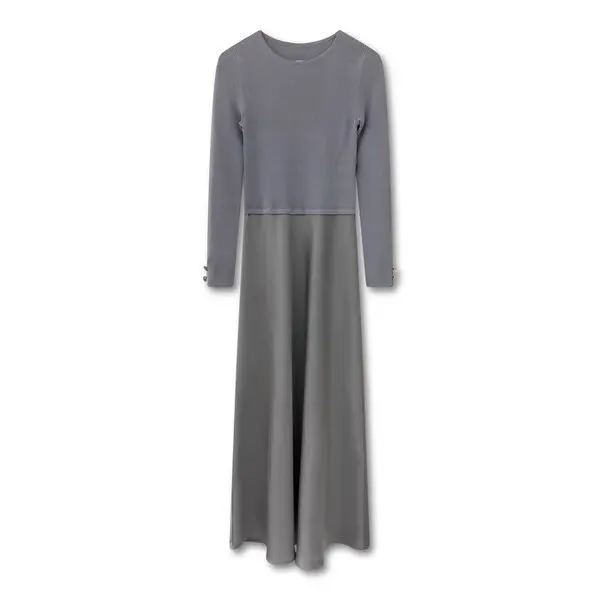 ROCH PEREL Silk Knit Mixed Midi Dress - Blue