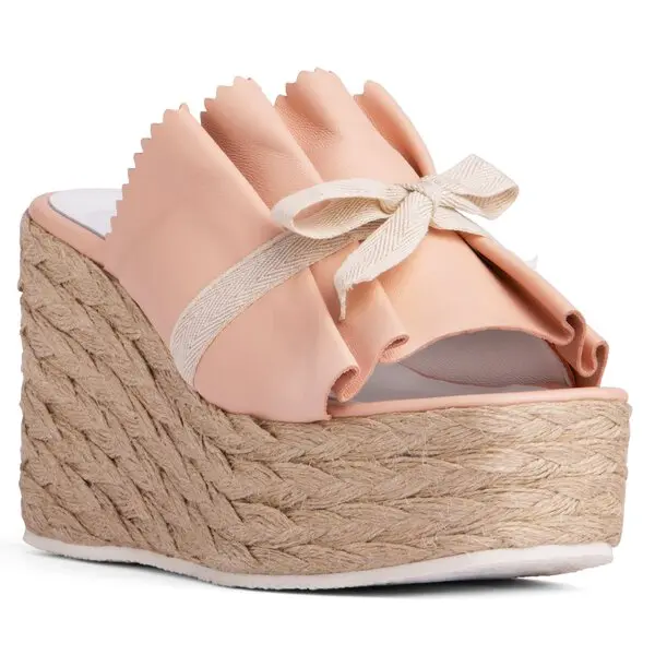 BEAUTIISOLES BY ROBYN SHREIBER Neutrals / Noelle Baby Espadrille Platform Wedge Slide Comfortable & Sexy Work & Pool Leather Sandal - Pink